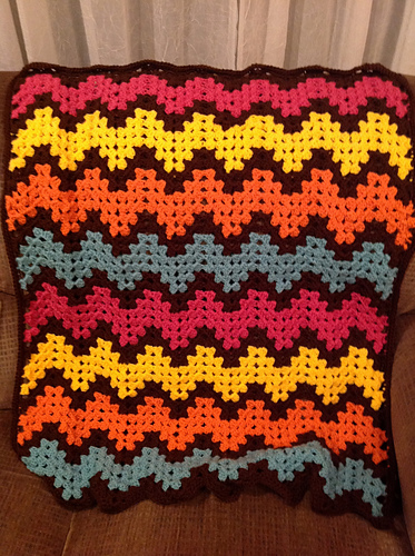 A granny square ripple Afghan I finished yesterday! : r/crochet