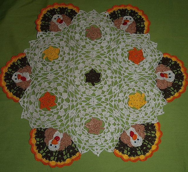 Ravelry: Thanksgiving Turkeys and Leaves Crochet Doily pattern by ...