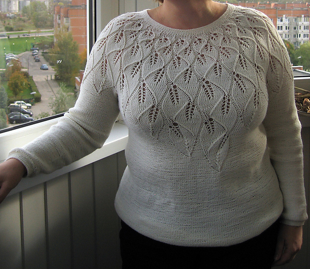 Ravelry: #11 Leaf Yoke Pullover pattern by Kimiko Yamamoto (山本規躬子)